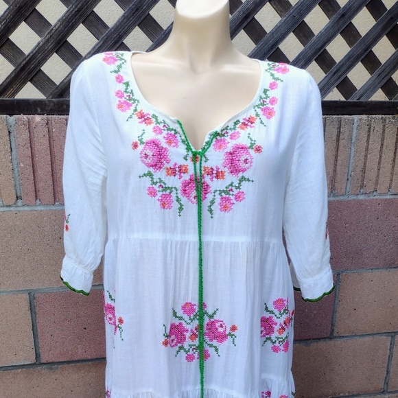 Ruby Ya Ya | Dresses | Ruby Ya Ya White Dress With Pink Floral Embroidery Detail Cottagecore ...